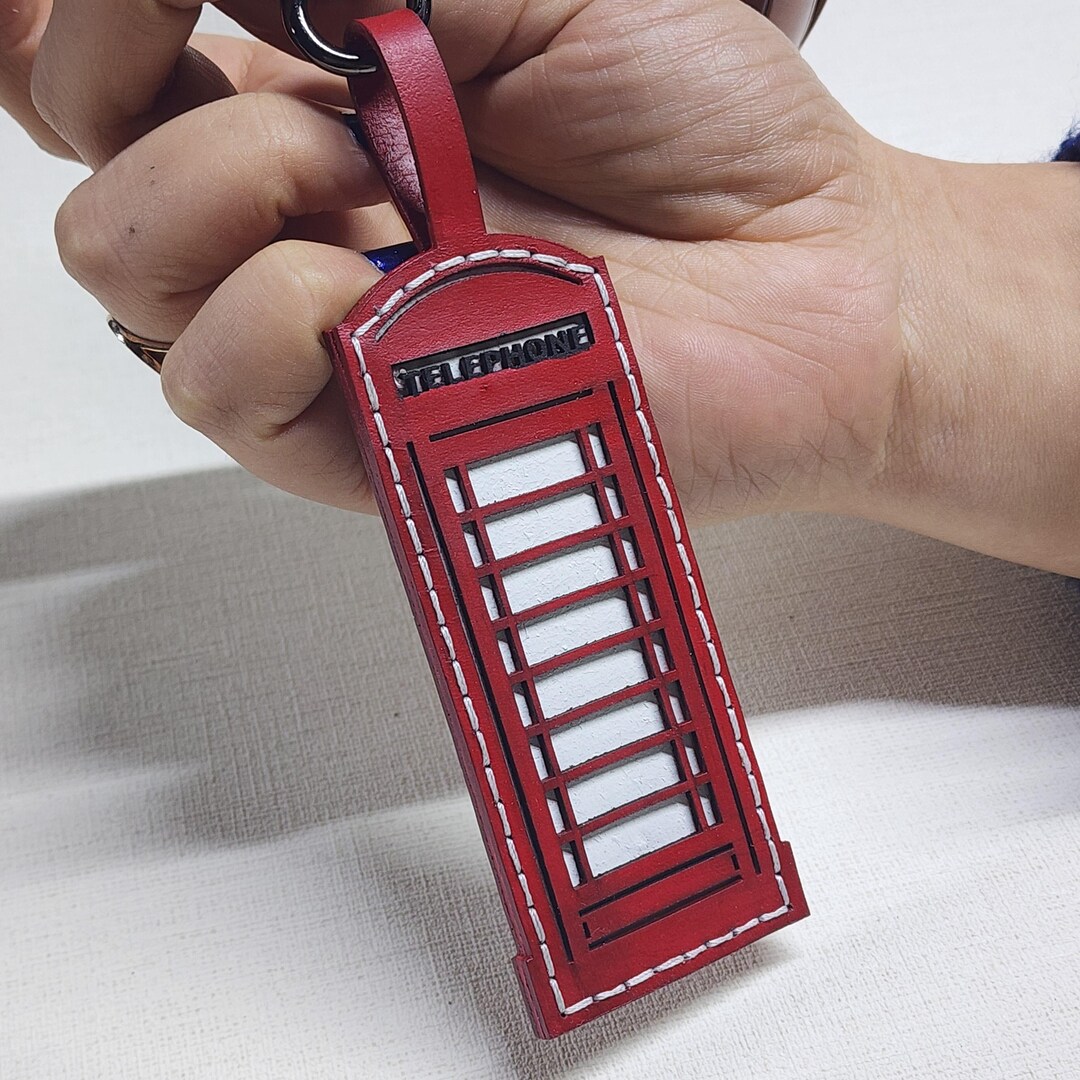 London Phone Booth Leather Bag Charm: Handmade British Accessory - Etsy