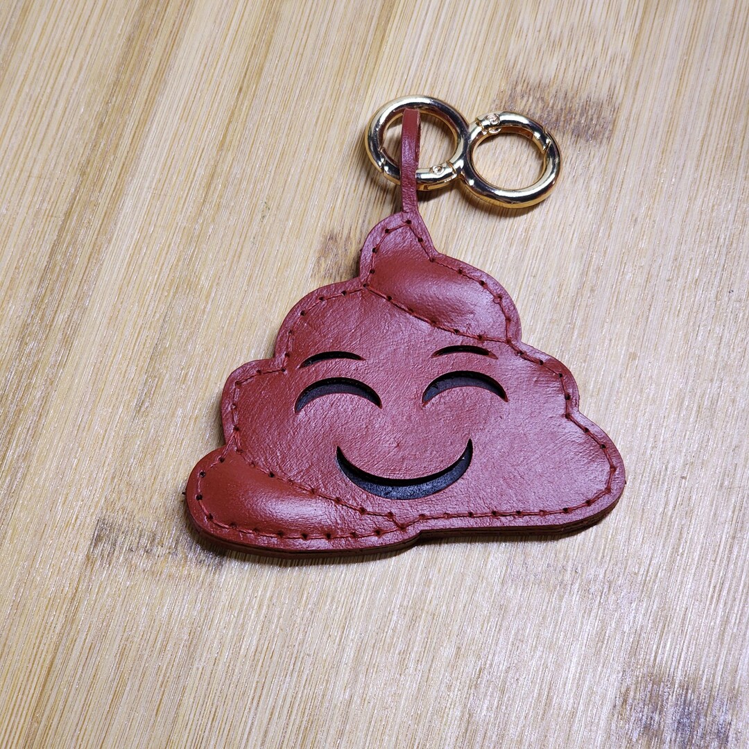 Leather Poop Emoji Keychain, Smiling Pile of Poo Bag Charm, Funny Gag ...