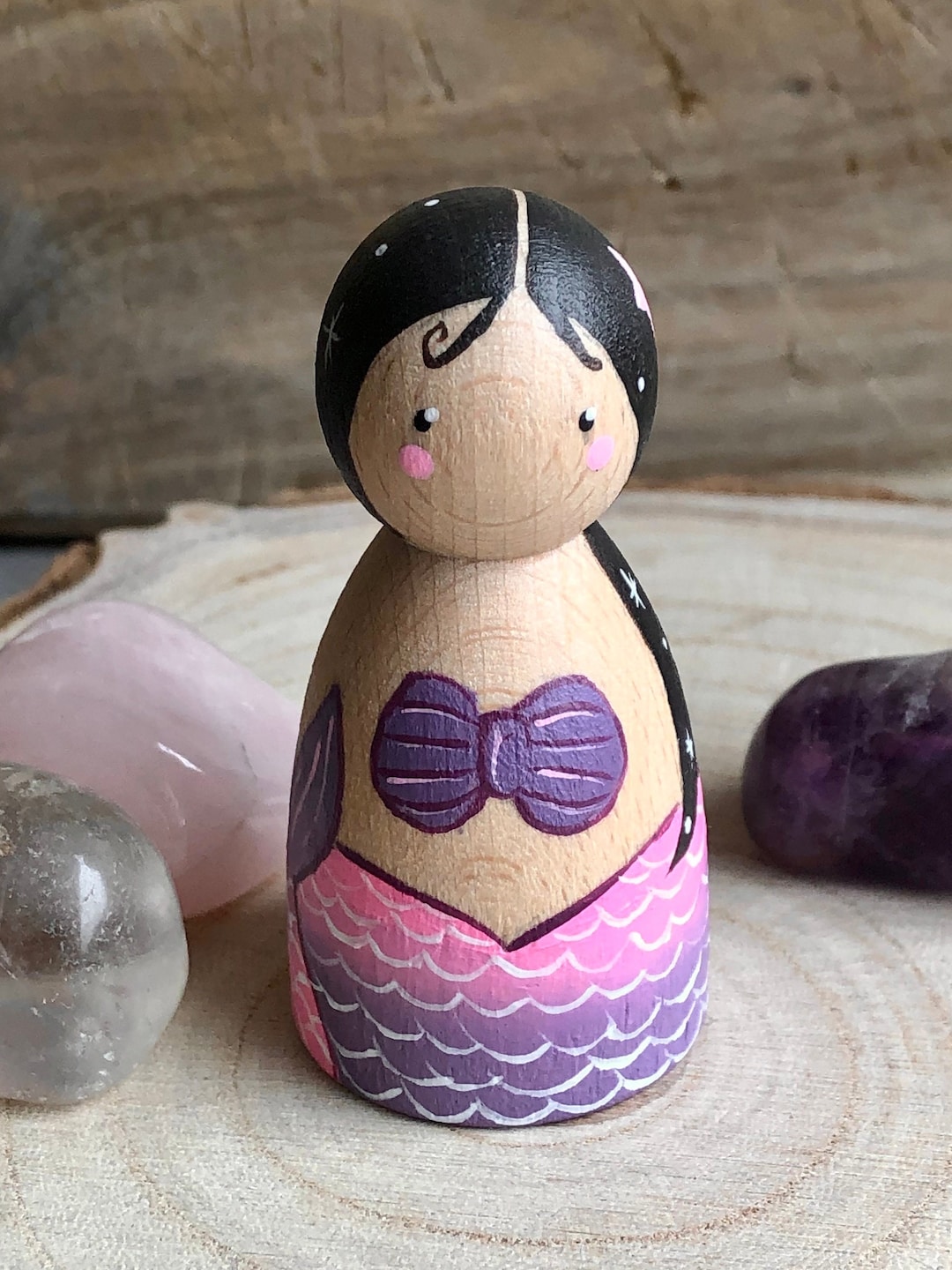 Mermaid Role Play Wooden Toy Montessori Wooden Doll Gift for Children ...