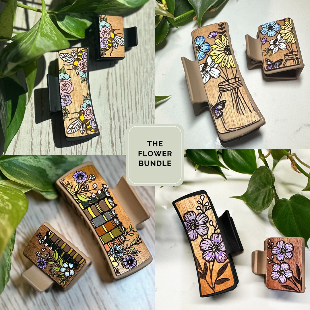 SVG Flowers Bundle Hair Clip Design | Laser Cut File | Wood Gift | Hair ...