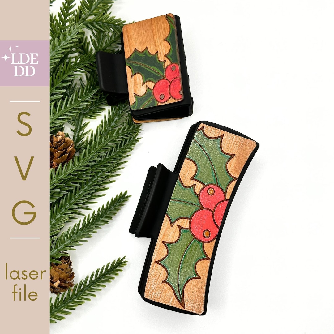 SVG | Mistletoe Hair Clip Design | Laser Cut File | Wood Gift for Her ...
