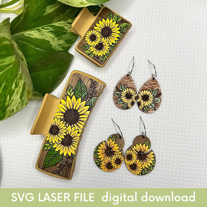 SVG | Sunflowers Bundle Design | Laser Cut File | Wood Gift | Hair ...