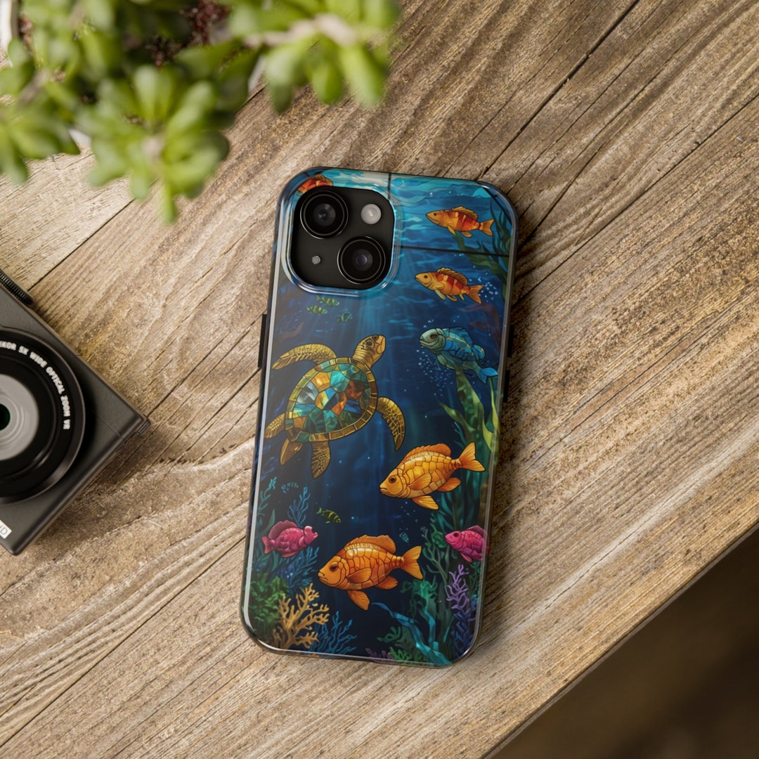 Zen Stained Glass Underwater Sea Turtle With Fish Phone Case for iPhone ...