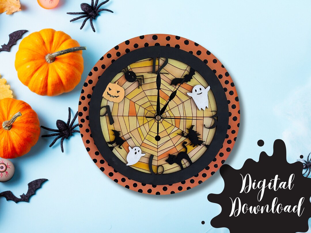 Halloween Wall Clock SVG, Laser Cut Template Design for DIY Crafts ...