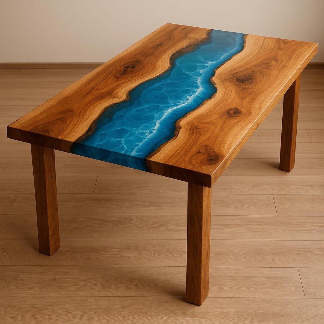 Unique Nut Tree Table in Blue Color, Coffee Table, Art, Resin Table ...