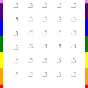 Subtraction Worksheets Single to Double Digit Numbers, Subtraction ...