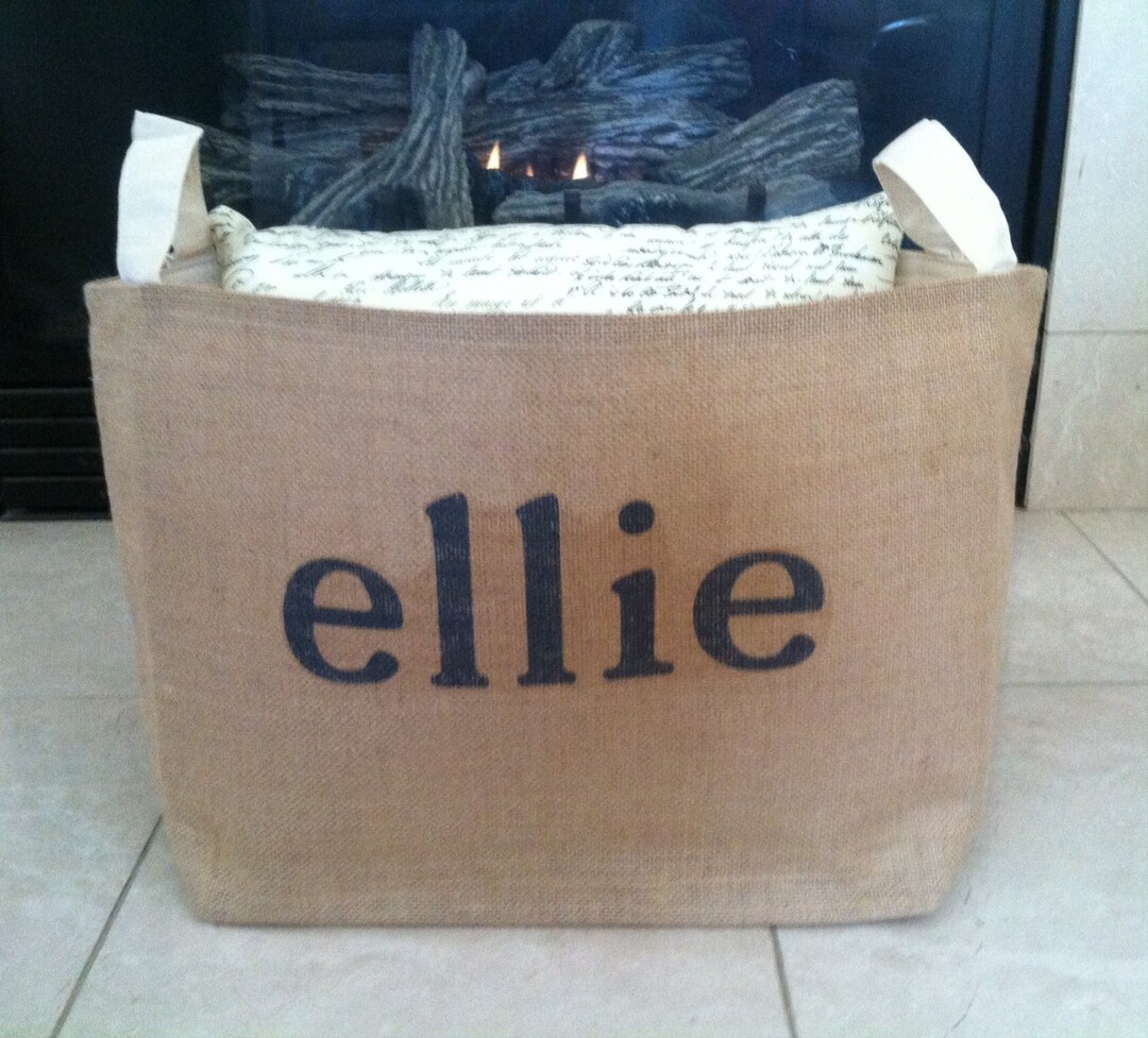 Large Lined Personalized Burlap Storage Basket , Burlap Storage Tote - Etsy