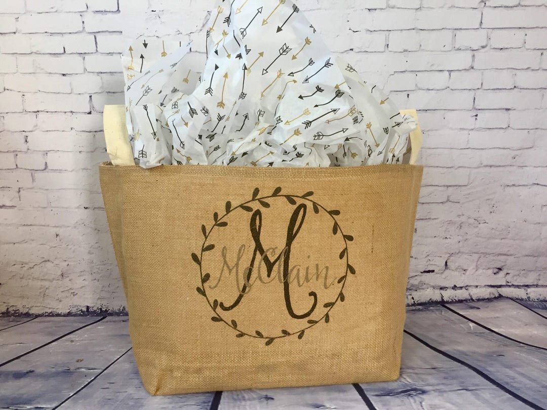 Monogram Burlap Storage Container, Burlap Bin, Reusable Gift Basket ...