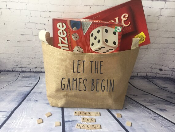 Game Night Burlap Bin/ Game Storage Basket/unique Wedding | Etsy
