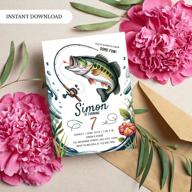 Editable Fishing Birthday Invitation Canva Template for Boys Reel in ...