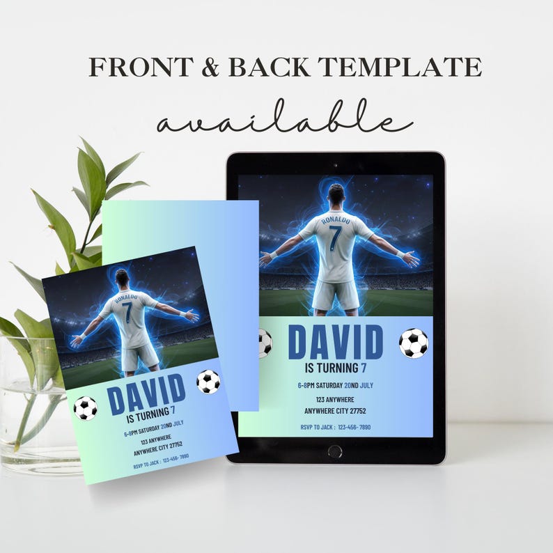 Editable CR7 Ronaldo Birthday Invitation Canva Template Soccer Party ...