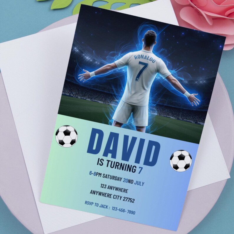 Editable CR7 Ronaldo Birthday Invitation Canva Template Soccer Party ...