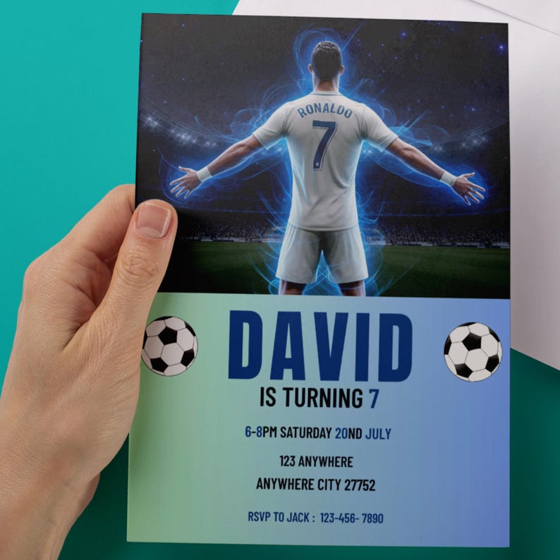 Editable CR7 Ronaldo Birthday Invitation Canva Template Soccer Party ...