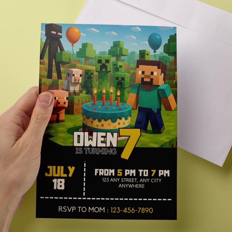 Editable Minecraft Birthday Invitation Canva Template Gamer Party ...