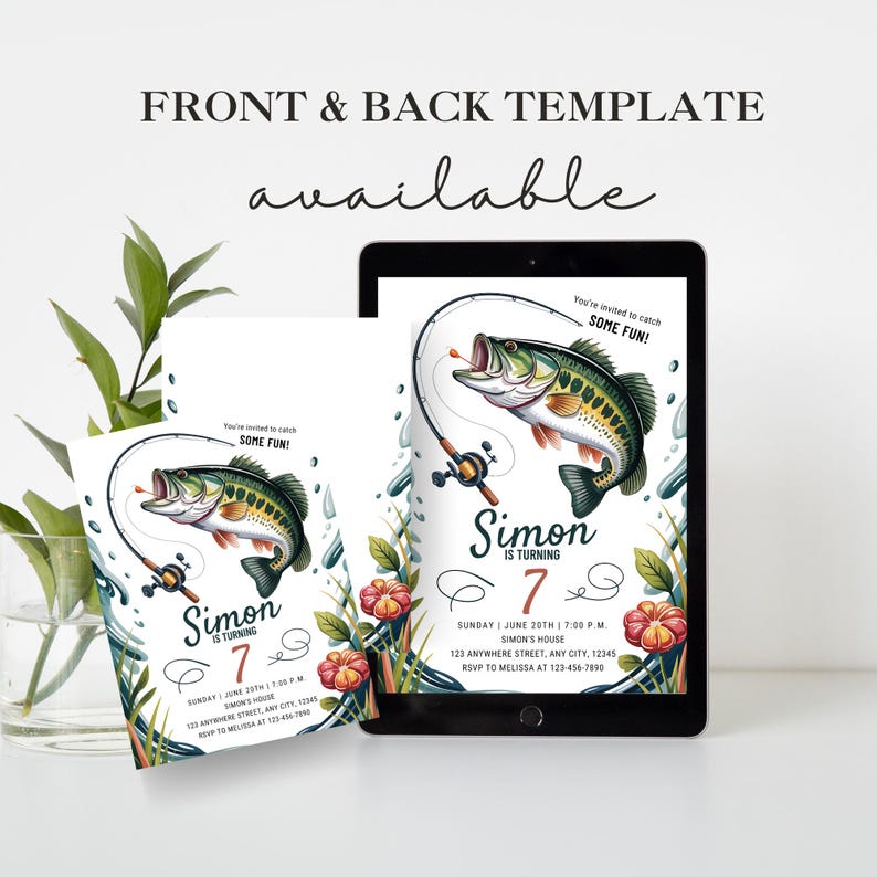 Editable Fishing Birthday Invitation Canva Template for Boys Reel in ...