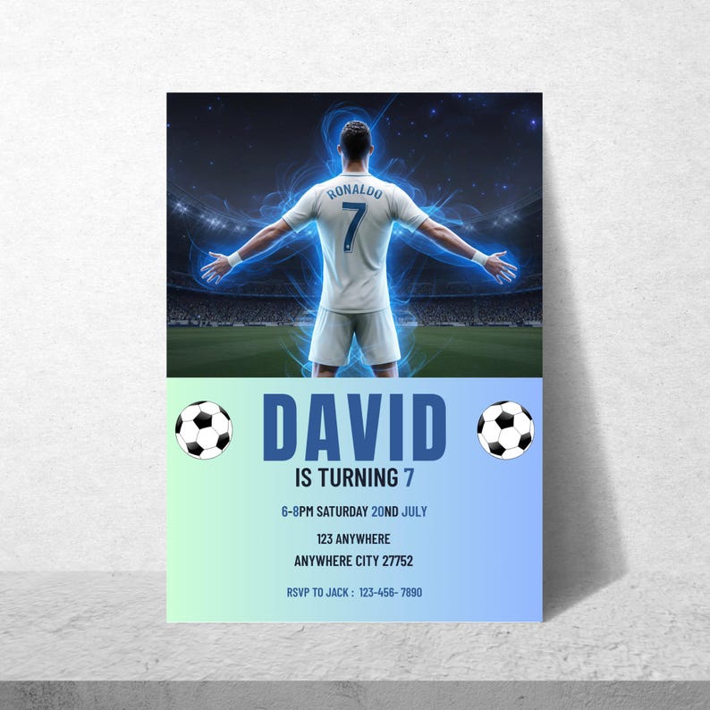 Editable CR7 Ronaldo Birthday Invitation Canva Template Soccer Party ...