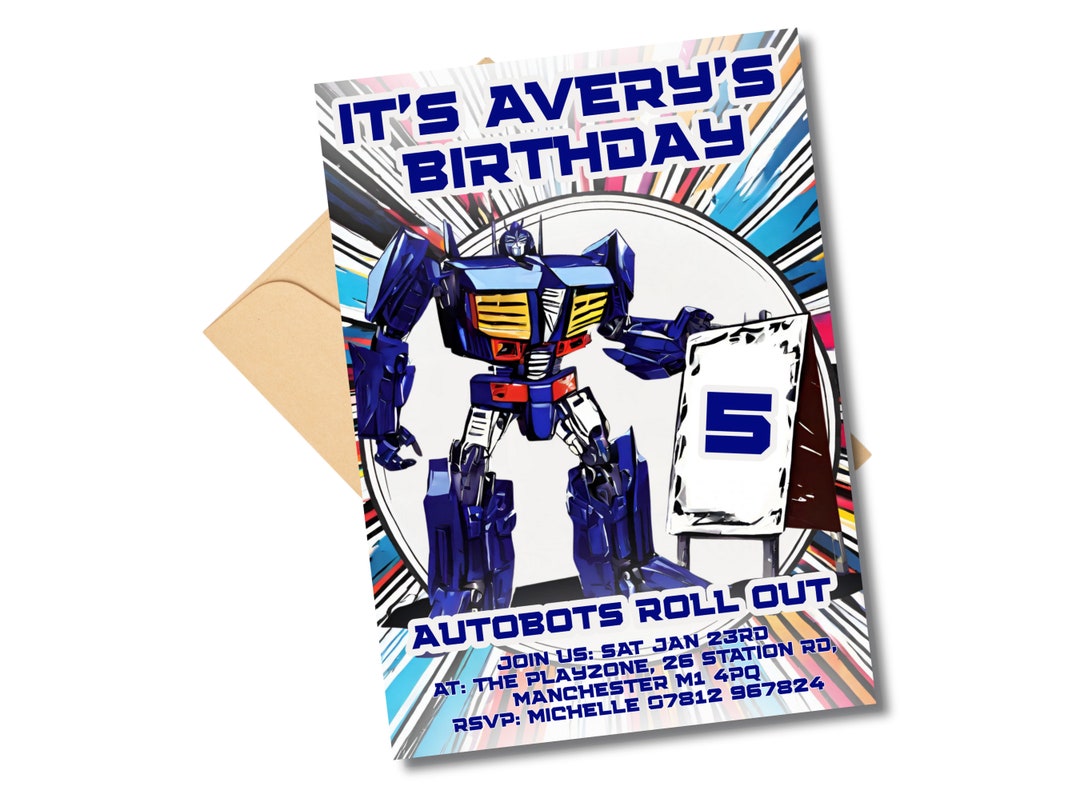 Transformer Birthday Party Invitation Template Transformers Self Edit ...