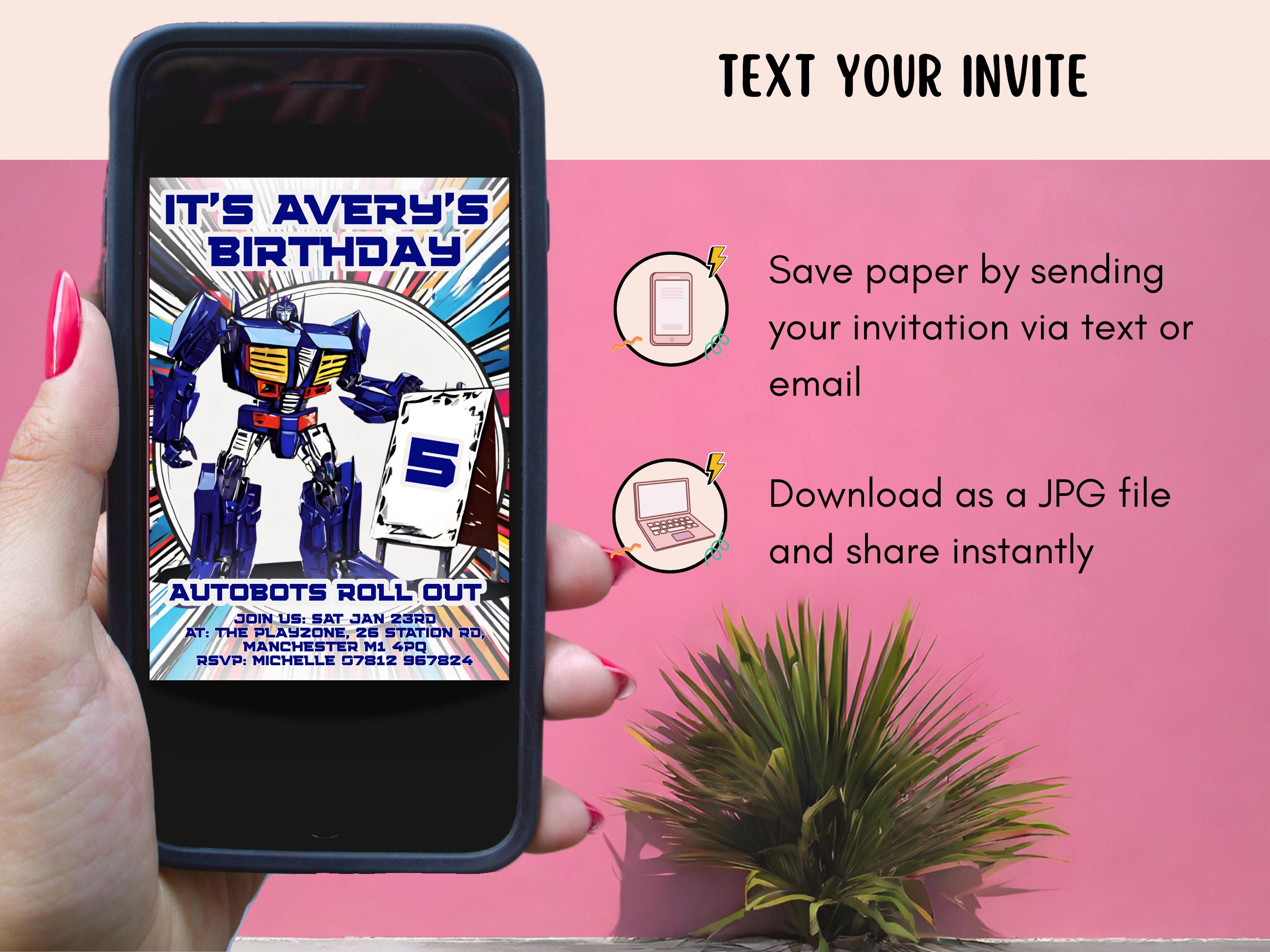 Transformer Birthday Party Invitation Template Transformers Self Edit ...