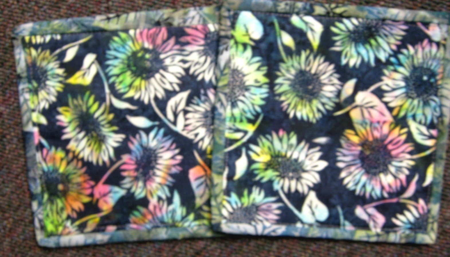 Sunflower Batik Potholders, Set of Two Potholders, Sunflowers, Kitchen ...