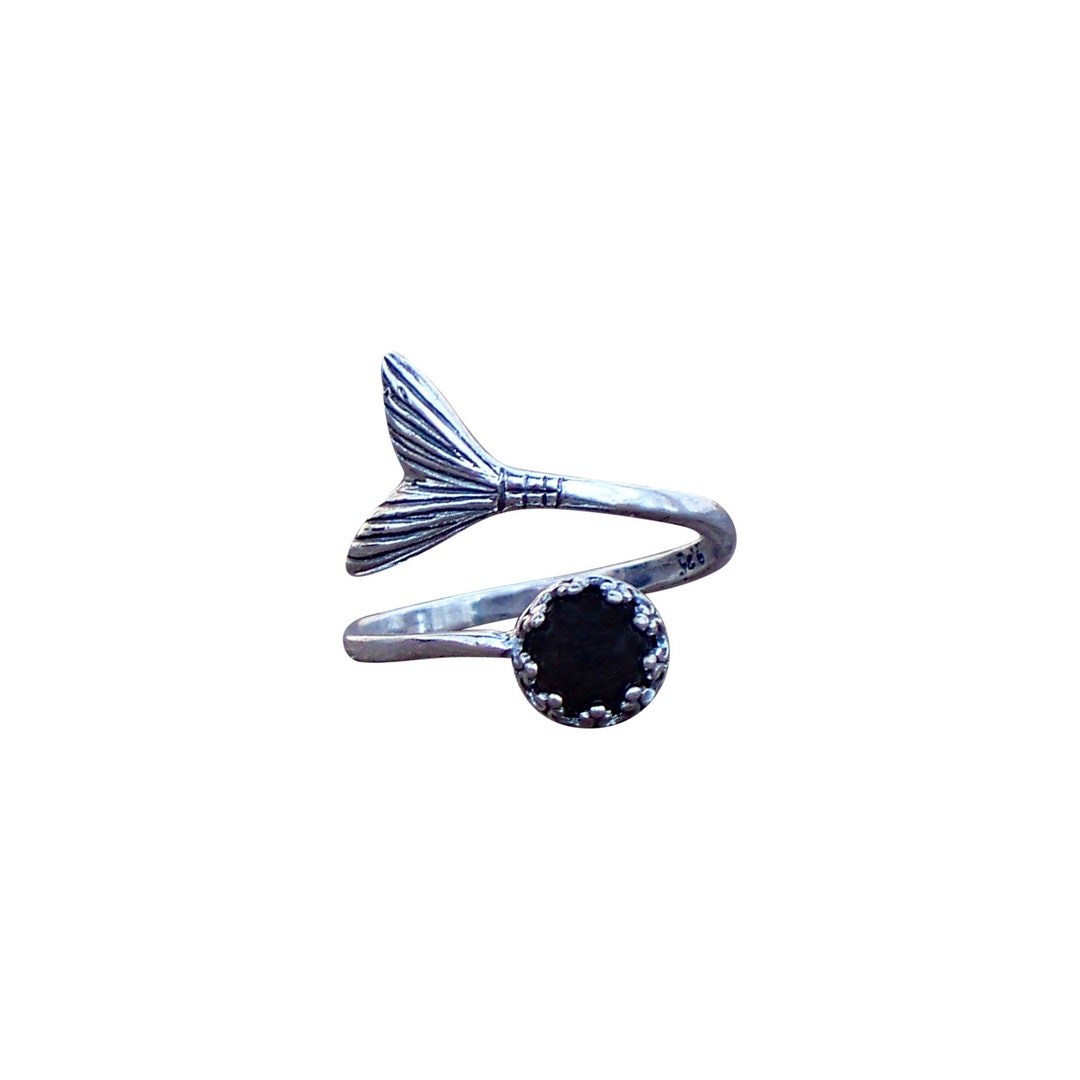 Recycled Antique Black Depression Glass And Sterling Silver Mermaid Ring Etsy