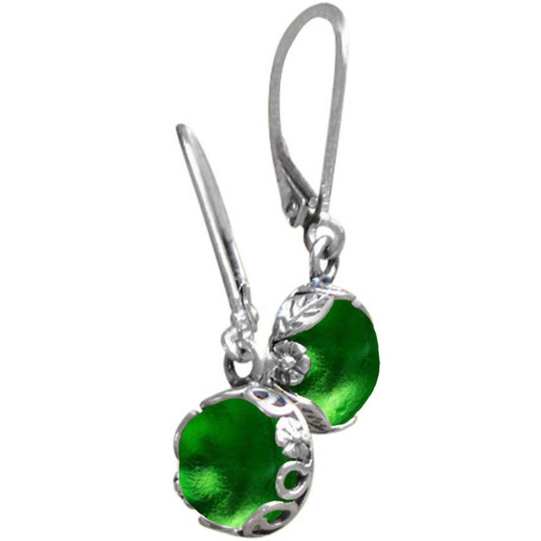 Recycled Vintage 1960's Emerald Beer Bottle Botanical Earrings - Etsy