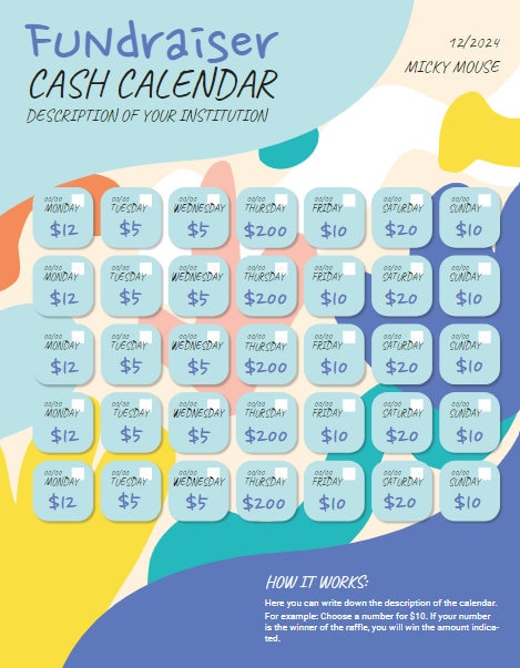 Cash Calendar Fundraiser Template (editable in Canva) With 7 Styles ...