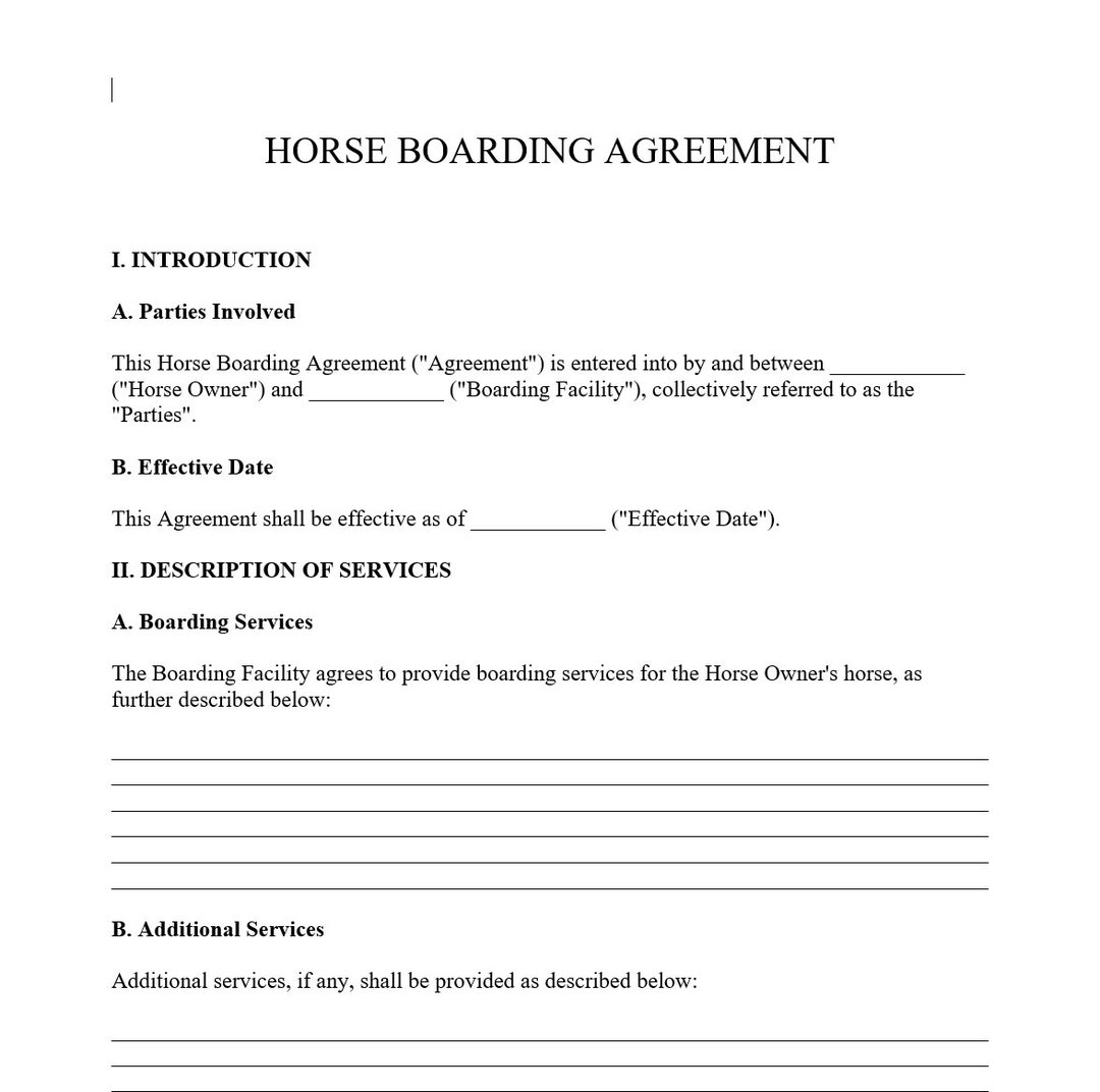 Horse Boarding Agreement Contract - Etsy
