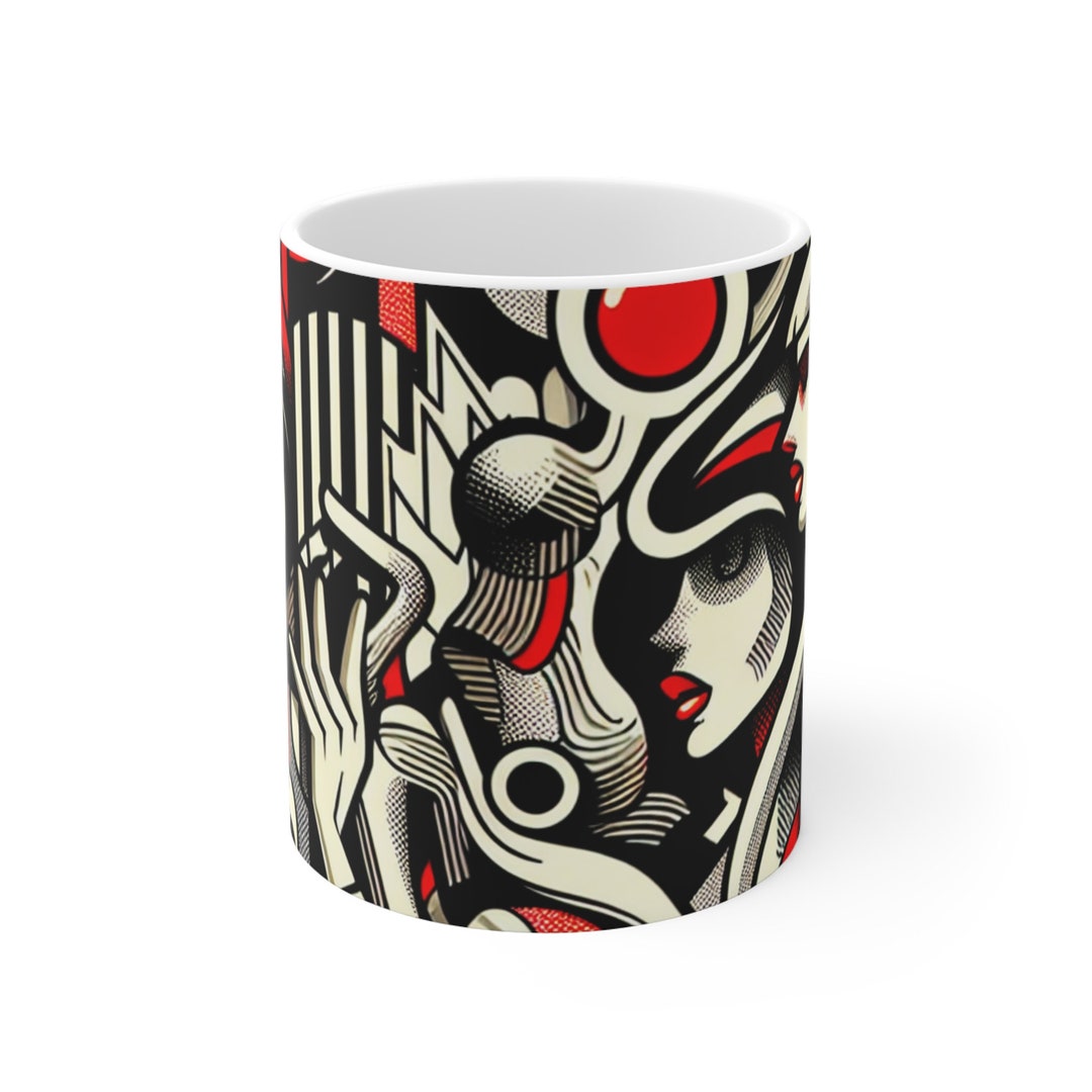 Pop Art Comic-style Mug Vibrant Cartoon Characters & Ben-day Dots ...