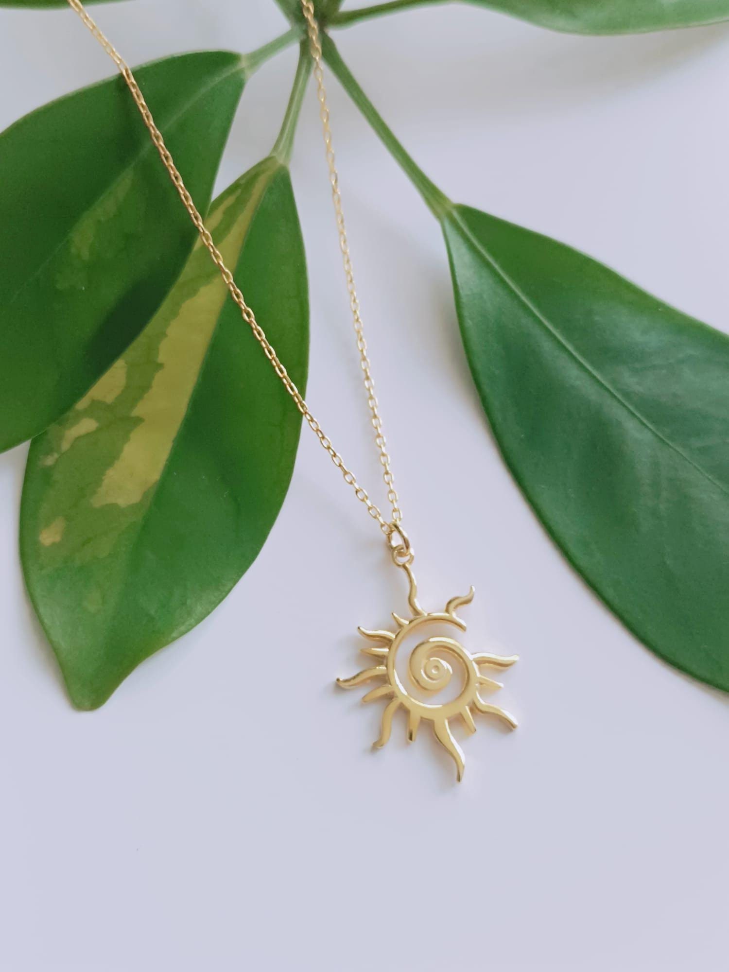 Sterling Silver Sun Necklace: Spiral Sunburst Pendant, Celestial Charm ...