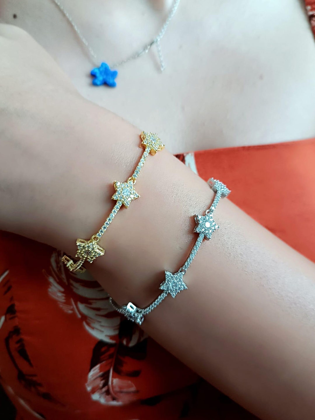 Sterling Silver Zircon Star Bracelet-star Bracelet-stone Bracelet-gift ...