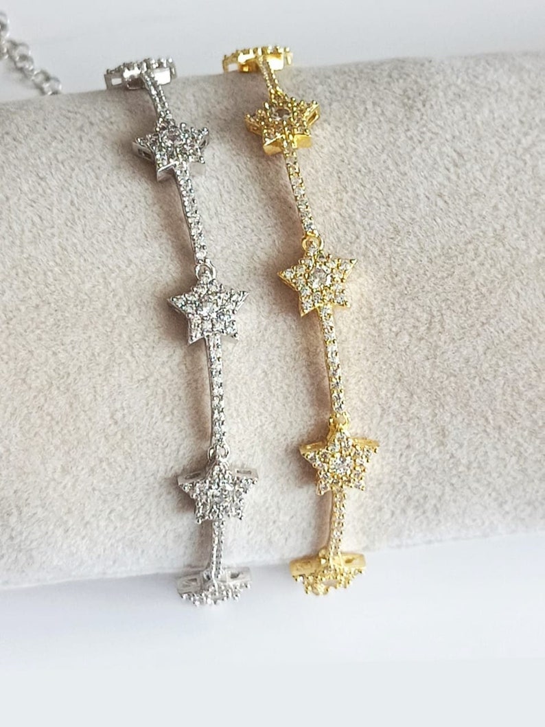Sterling Silver Zircon Star Bracelet-star Bracelet-stone Bracelet-gift ...