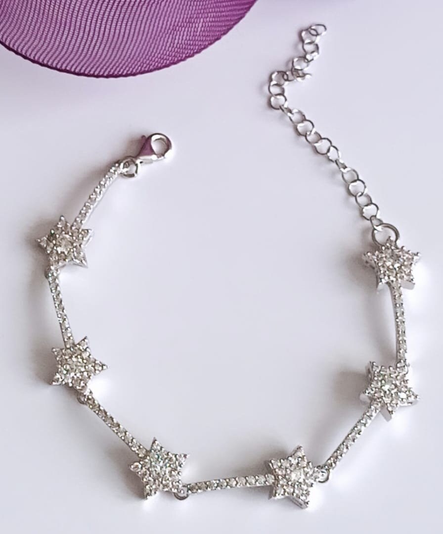 Sterling Silver Zircon Star Bracelet-star Bracelet-stone Bracelet-gift ...