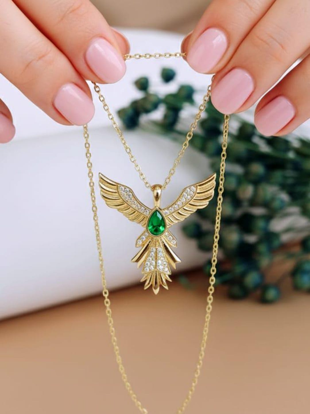 Handmade Sterling Silver Phoenix Necklace: Green Zircon Rebirth Pendant ...