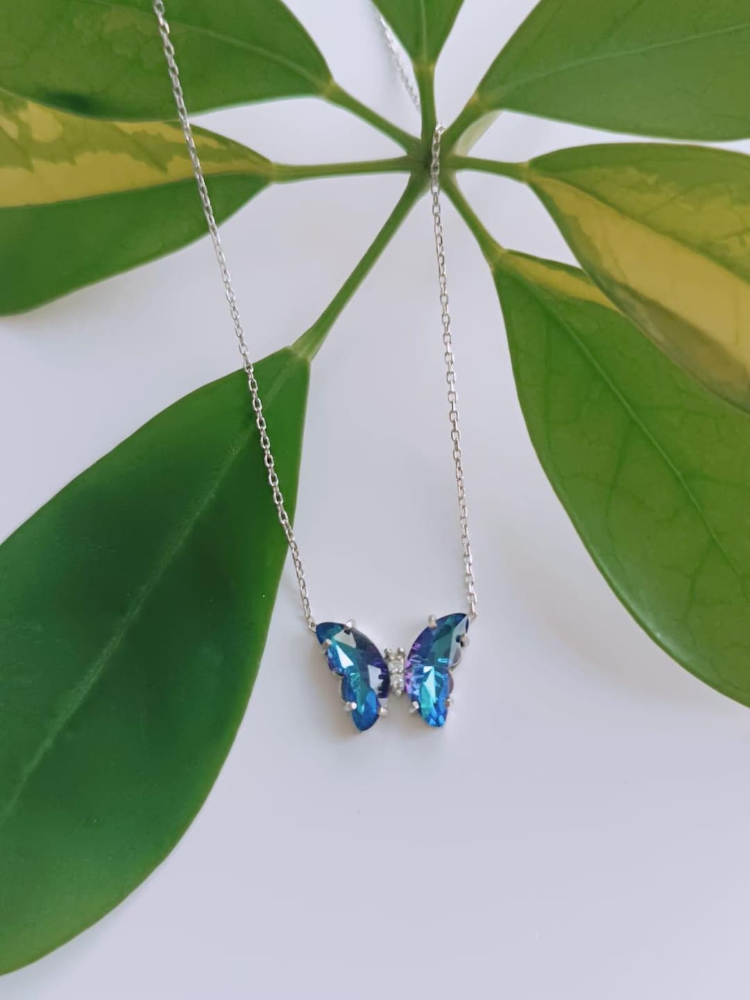 Silver Butterfly Necklace With Blue Crystal Stone-silver Butterfly ...