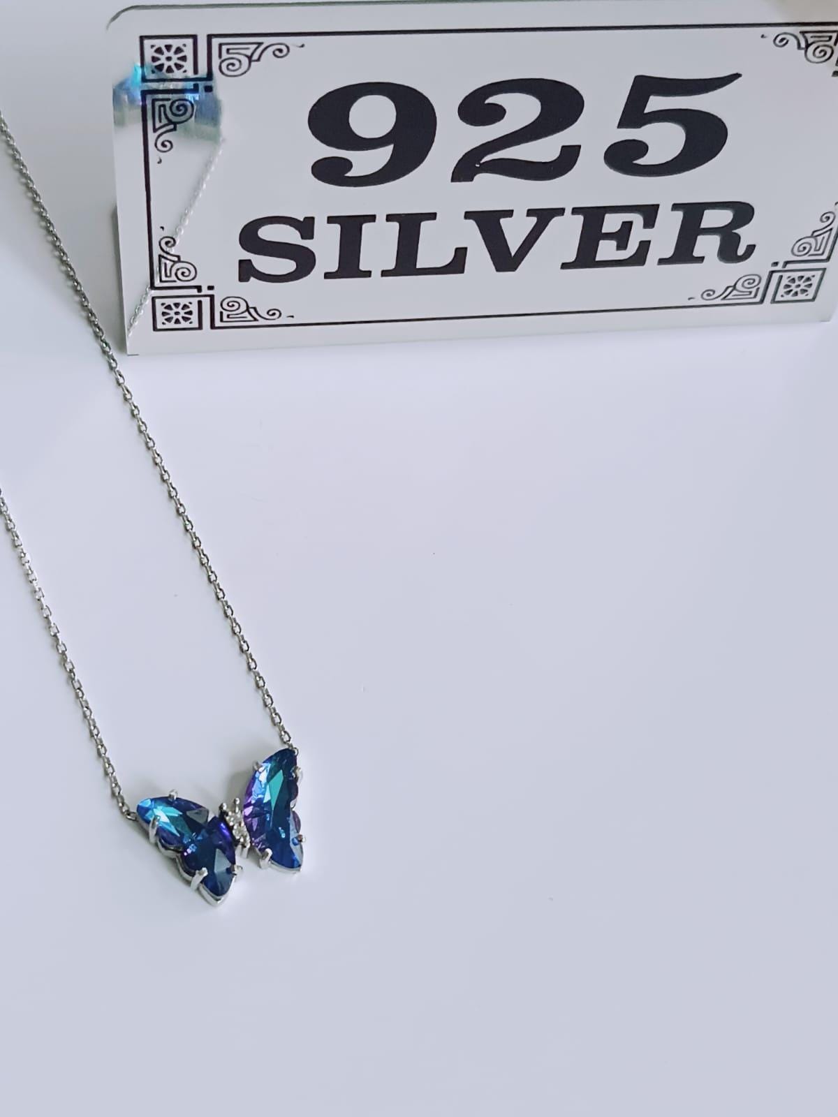 Silver Butterfly Necklace With Blue Crystal Stone-silver Butterfly ...