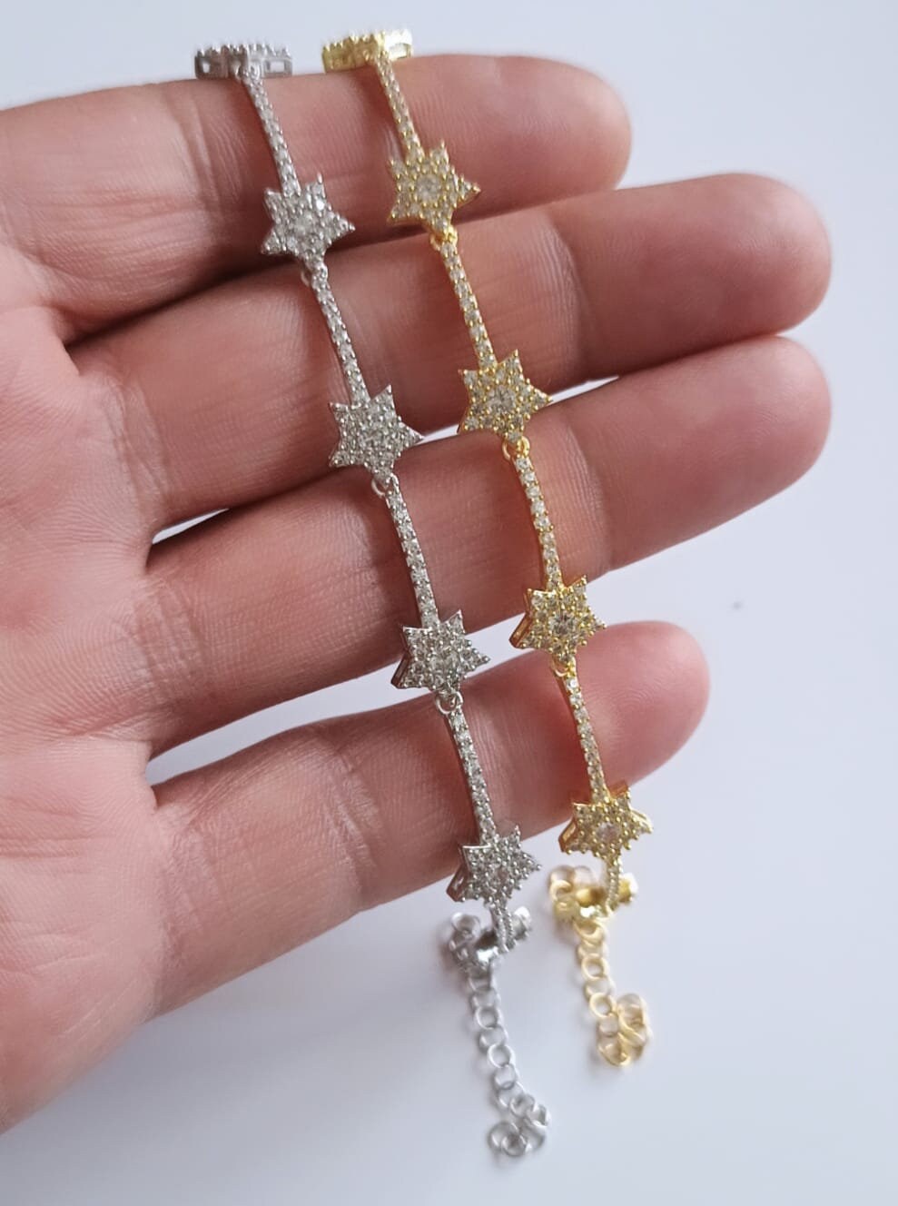 Sterling Silver Zircon Star Bracelet-star Bracelet-stone Bracelet-gift ...