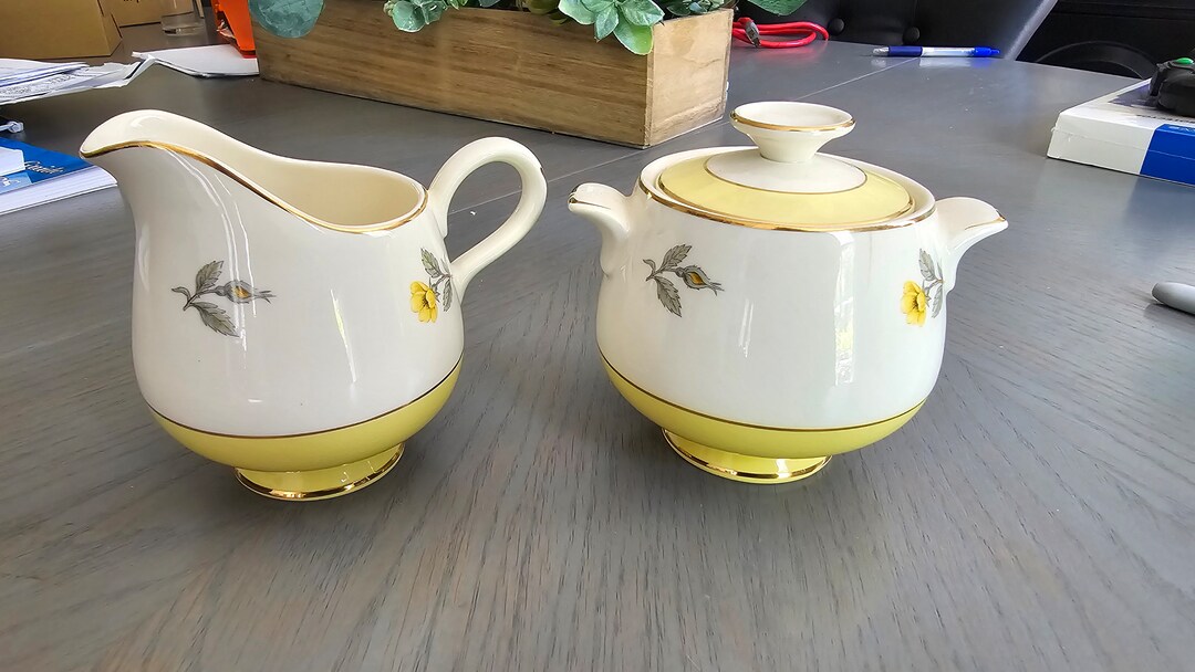 HTF Vintage Homer Laughlin Rhythm China Cream & Sugar Set RY288 Yellow ...