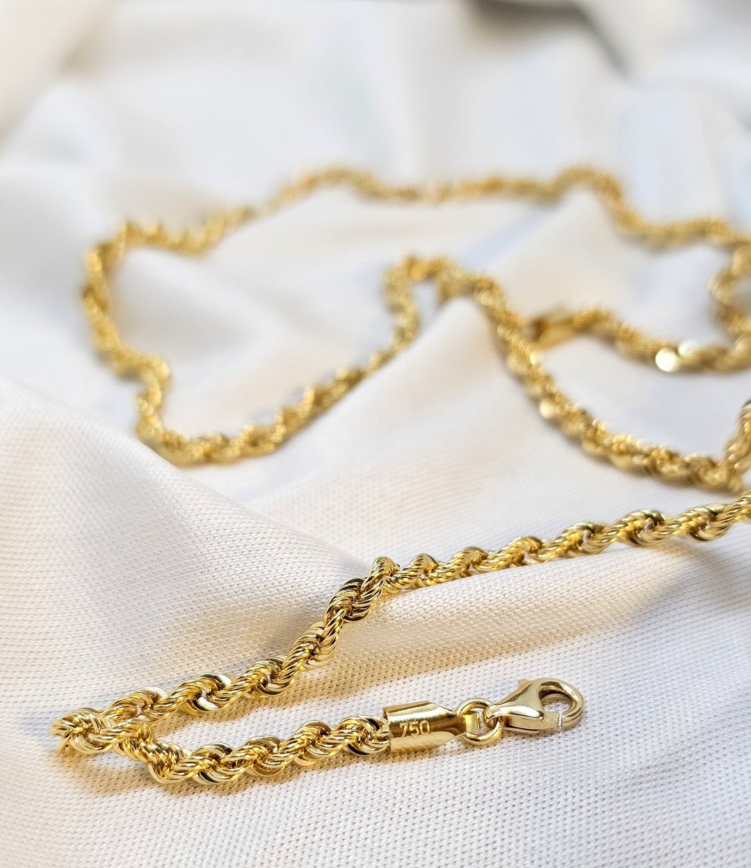 18k Real Gold Rope Necklace, 18k Solid Gold Rope Chain,18k Rope Chain ...