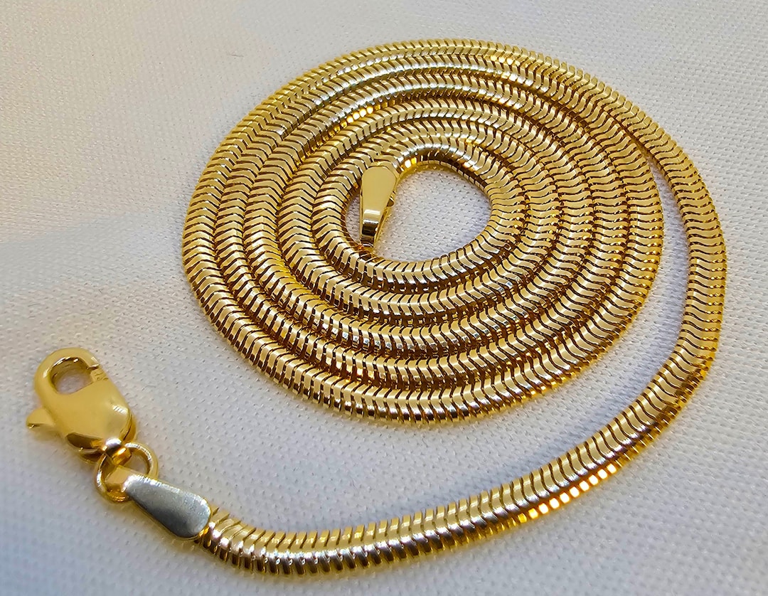 18k Real Gold Herringbone Snake Chain Necklace, OR 14k Gold Herringbone ...