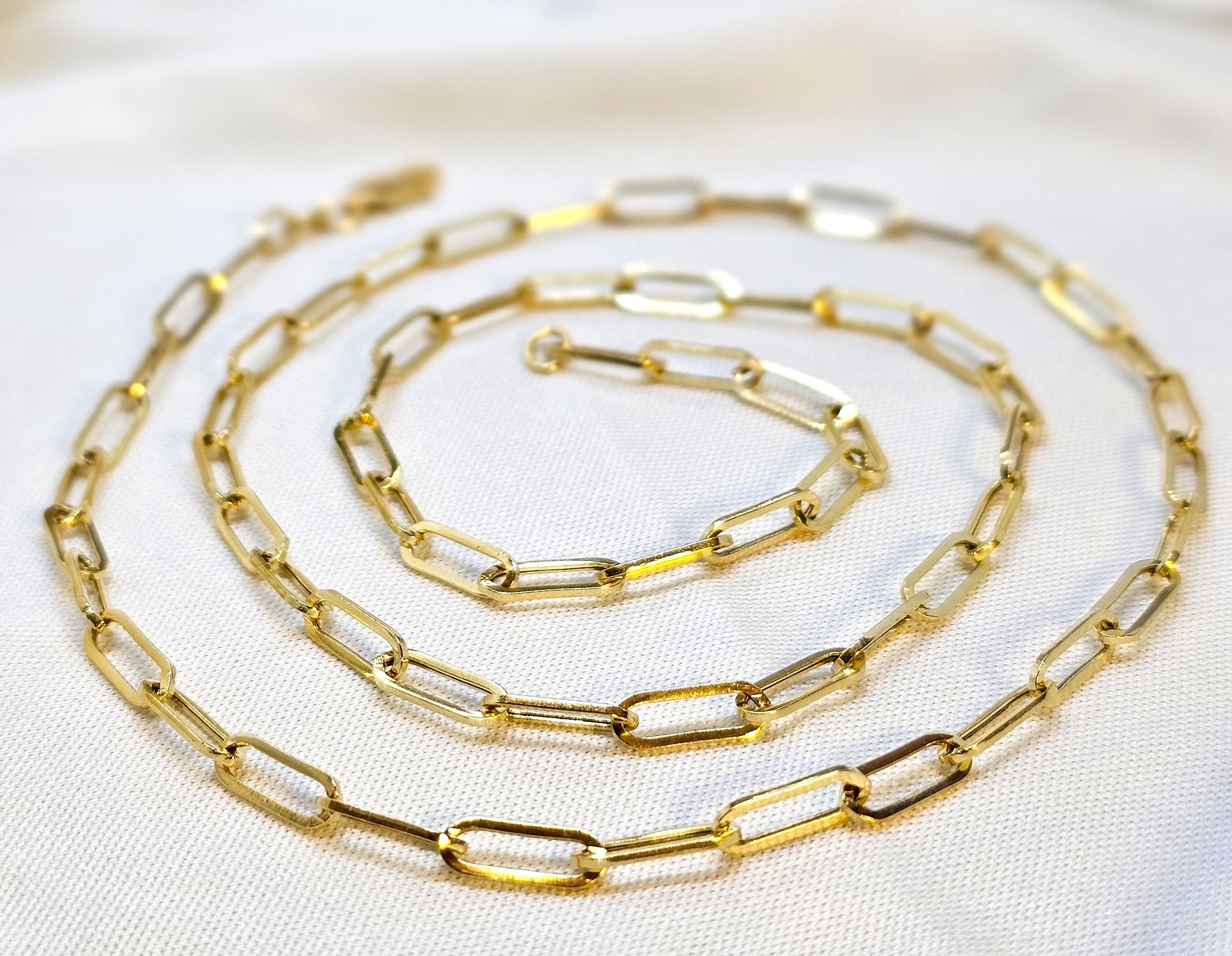 18k Genuine Gold Paperclip Necklace,18k Gold Paperclip Chain, 18k Real ...