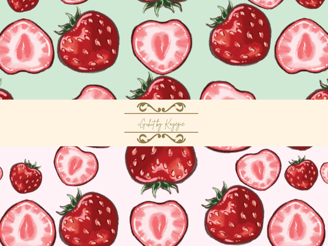Kawaii Strawberry Pattern for Stationery, Fabric Print, Background, Etc ...