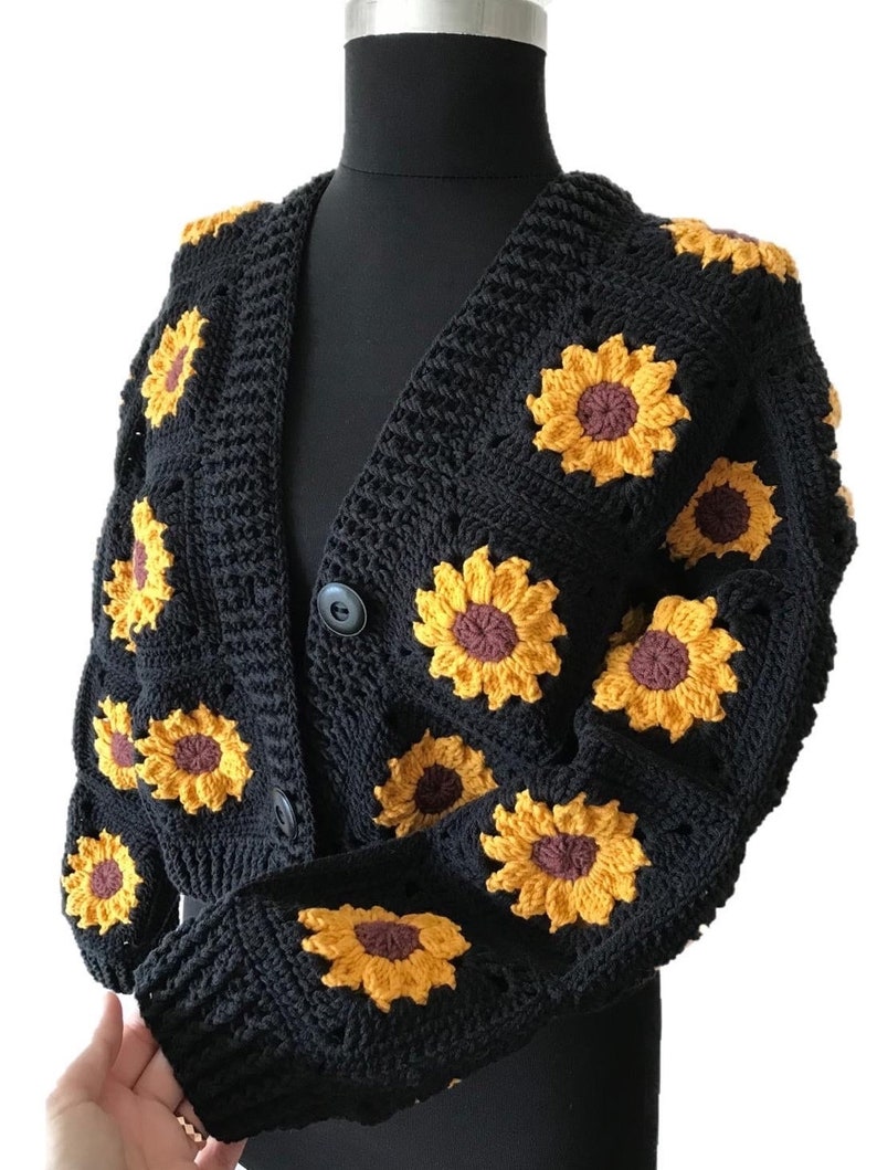 Sunflower Crochet Cropped Cardigans for Women, Knitted Floral Cardigan ...