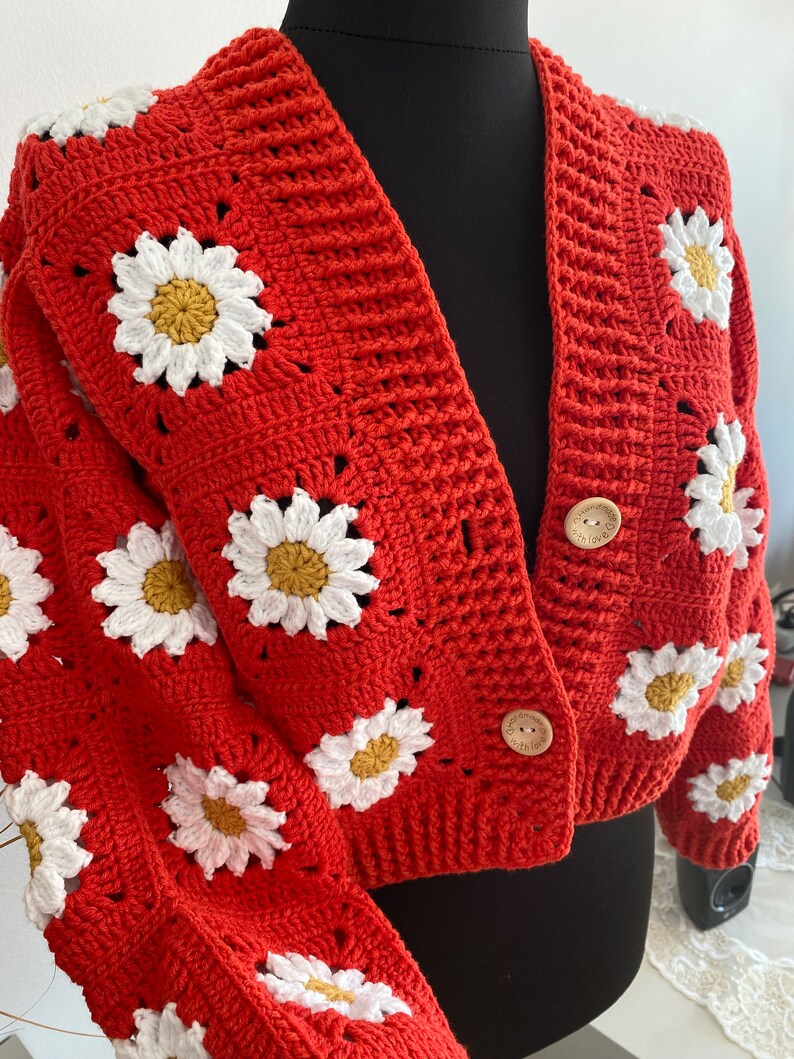 Sunflower Crochet Cropped Red Cardigans for Women, Women Christmas ...