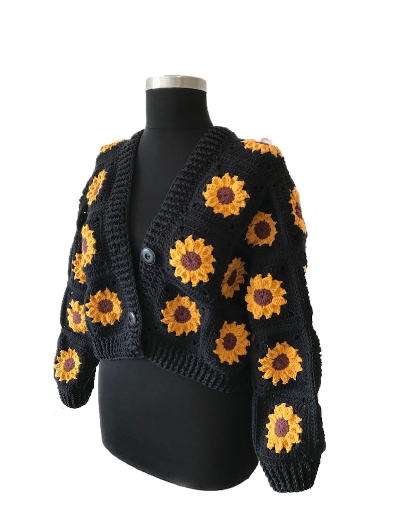 Sunflower Crochet Cropped Cardigans for Women, Knitted Floral Cardigan ...