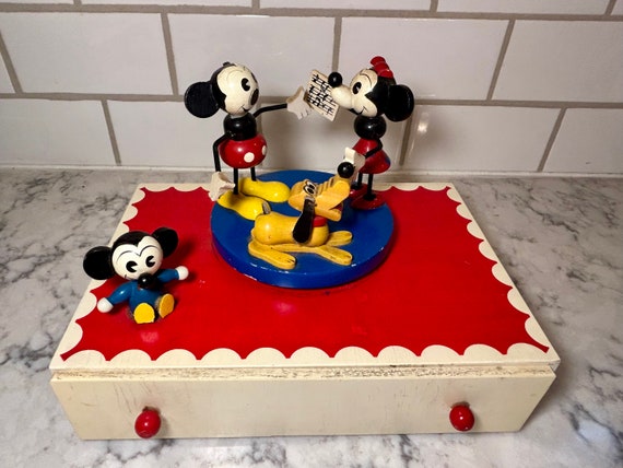 Vintage Mickey Mouse, Minnie & Pluto Jewelry Music Box - Gem