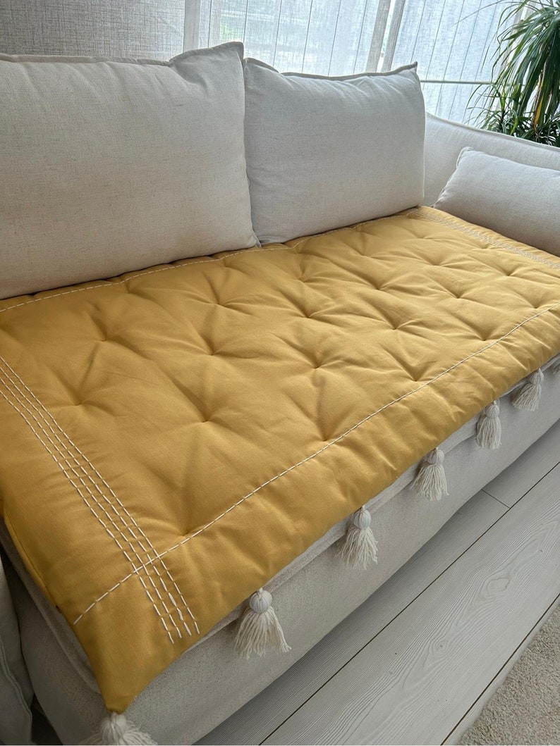 Linen Embroidery Sofa Topper Couch Cover Washable Stain Resistant ...