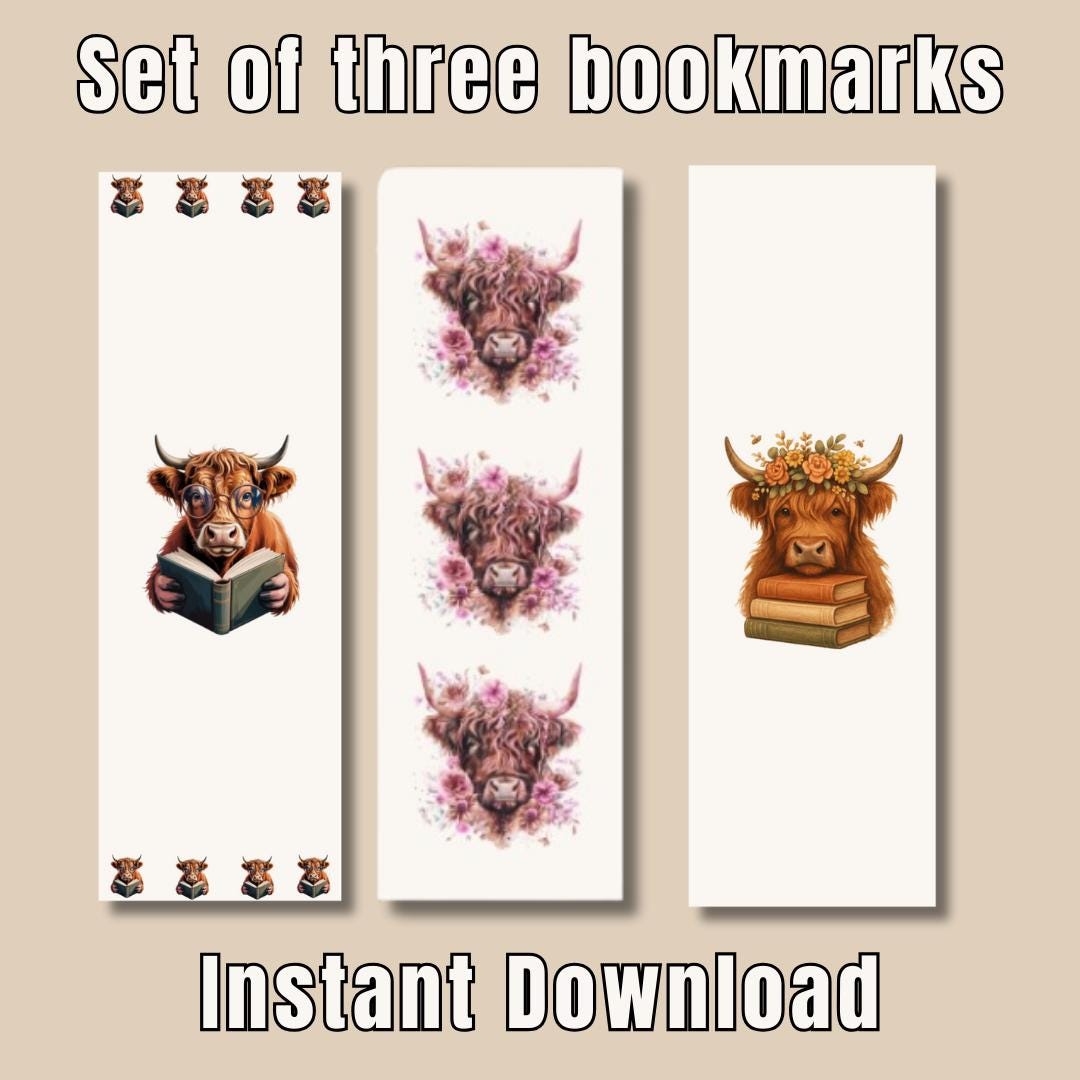 Printable Highland Cow Bookmarks | PDF Download | Bookmark Set for ...