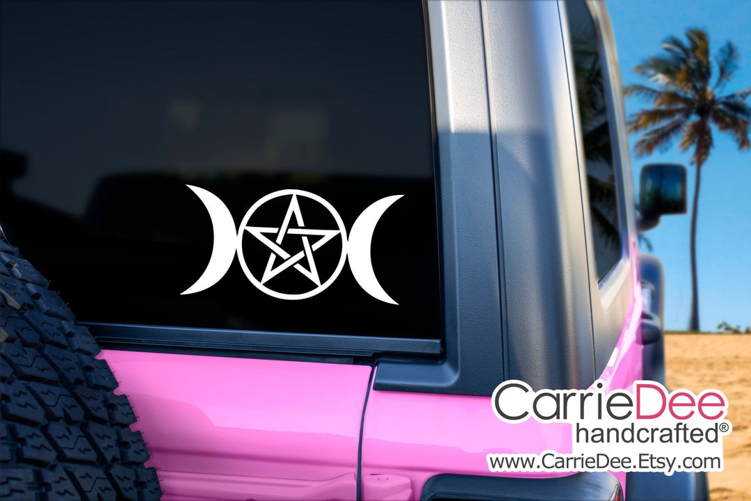 Triple Moon Vinyl Decal, Pagan Wiccan Window Sticker, Upright Pentacle ...