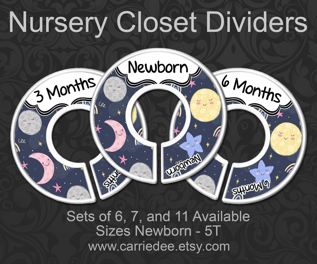 CUTE Moons & Stars Baby Clothes Dividers, Nursery Closet Dividers, Moon ...