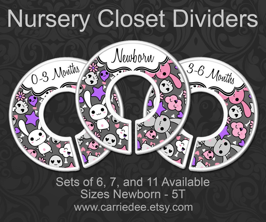 Bunny & Skull Nursery Closet Dividers, Skulls Baby Closet Divider, Baby ...